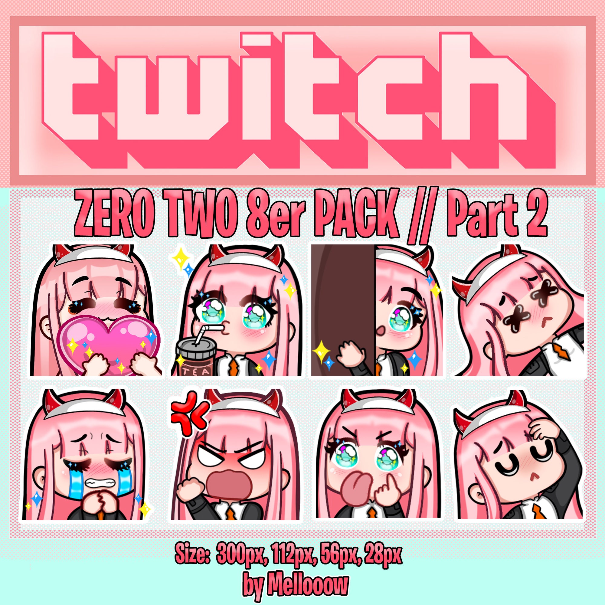 ZERO TWO Cute Twitch Emote Pack!!! (8 Emotes) - Etsy