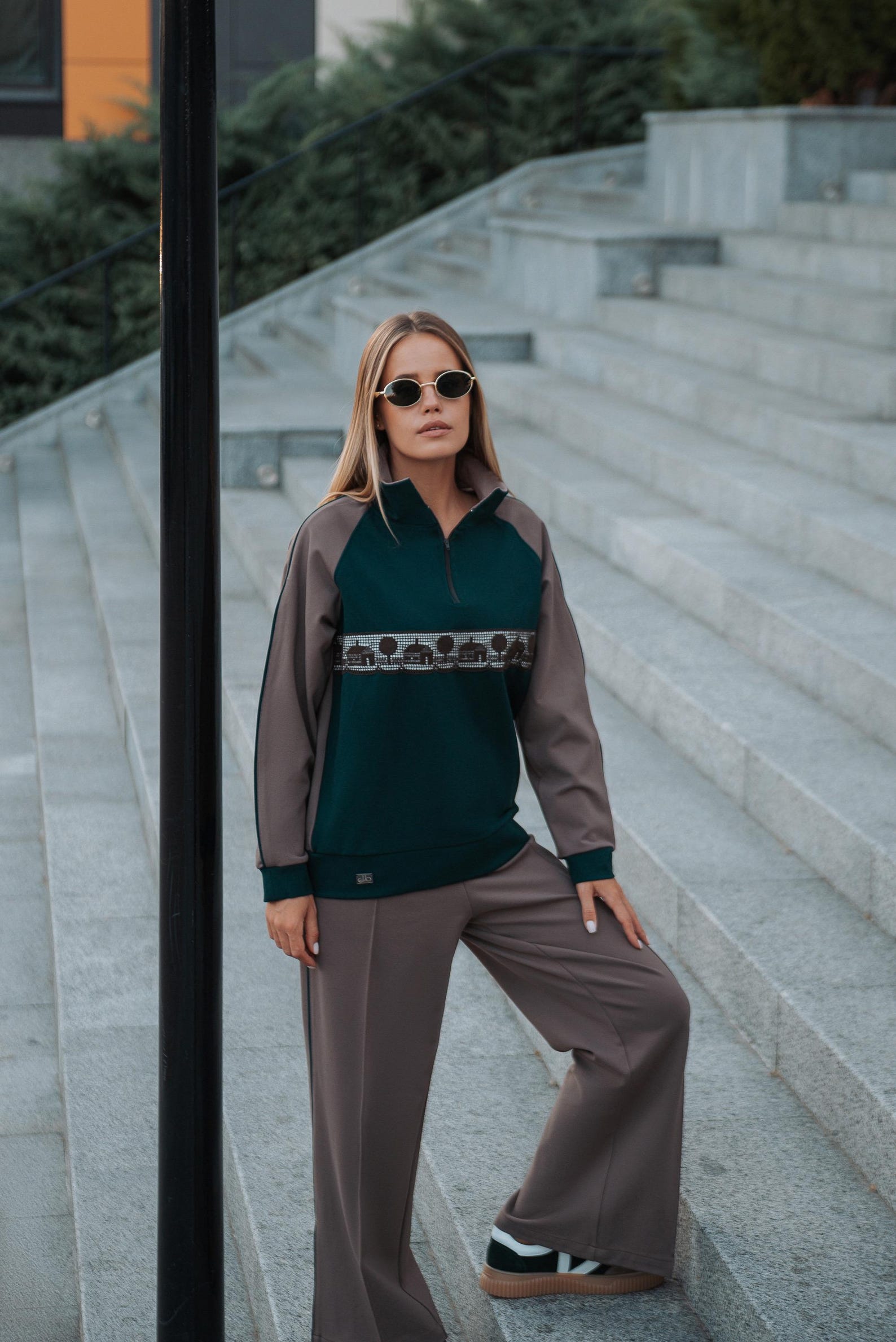 Green Brown Tracksuit Set – Women’s Oversized Sweatshirt and Wide Leg ...
