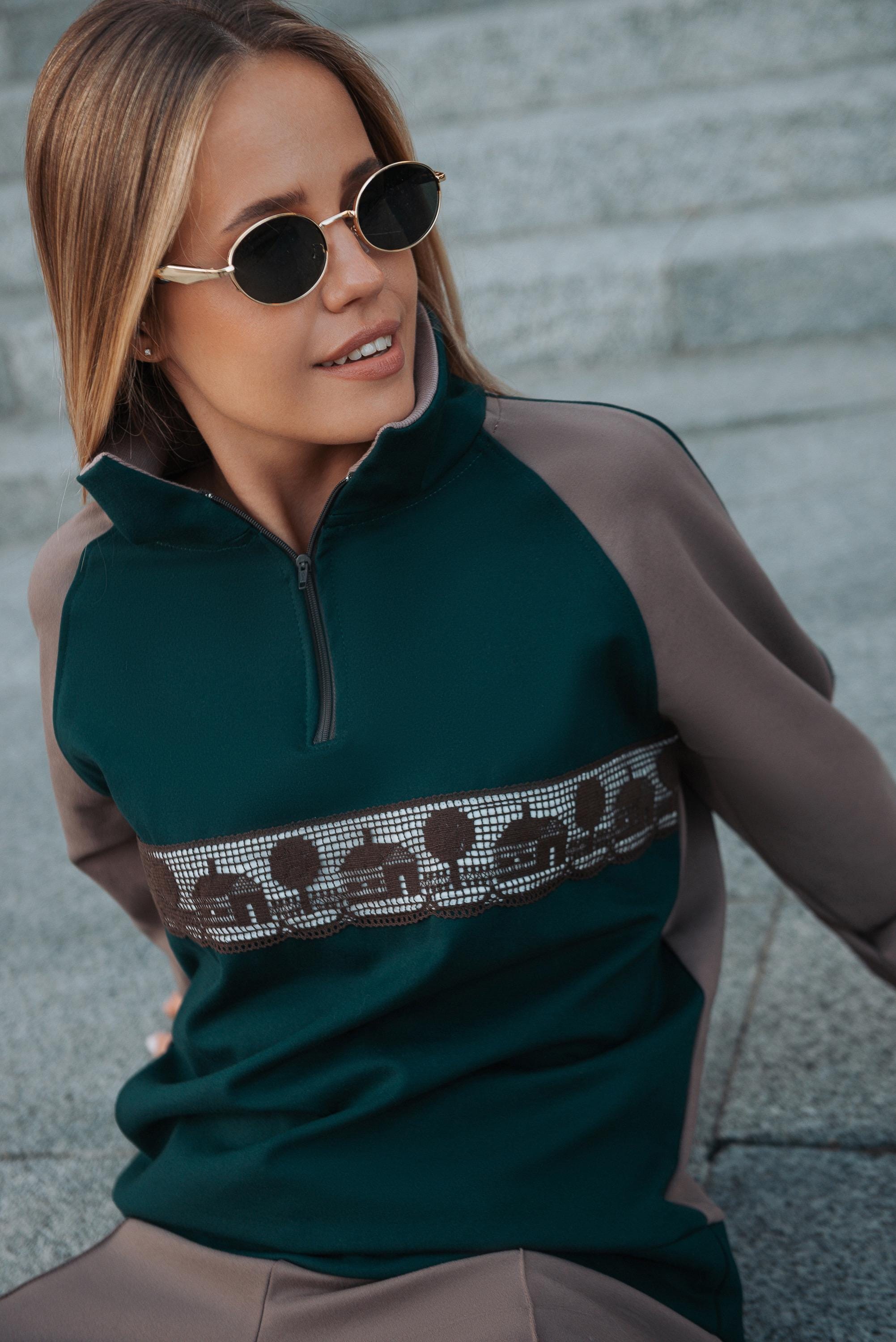 Green Brown Tracksuit Set – Women’s Oversized Sweatshirt and Wide Leg ...