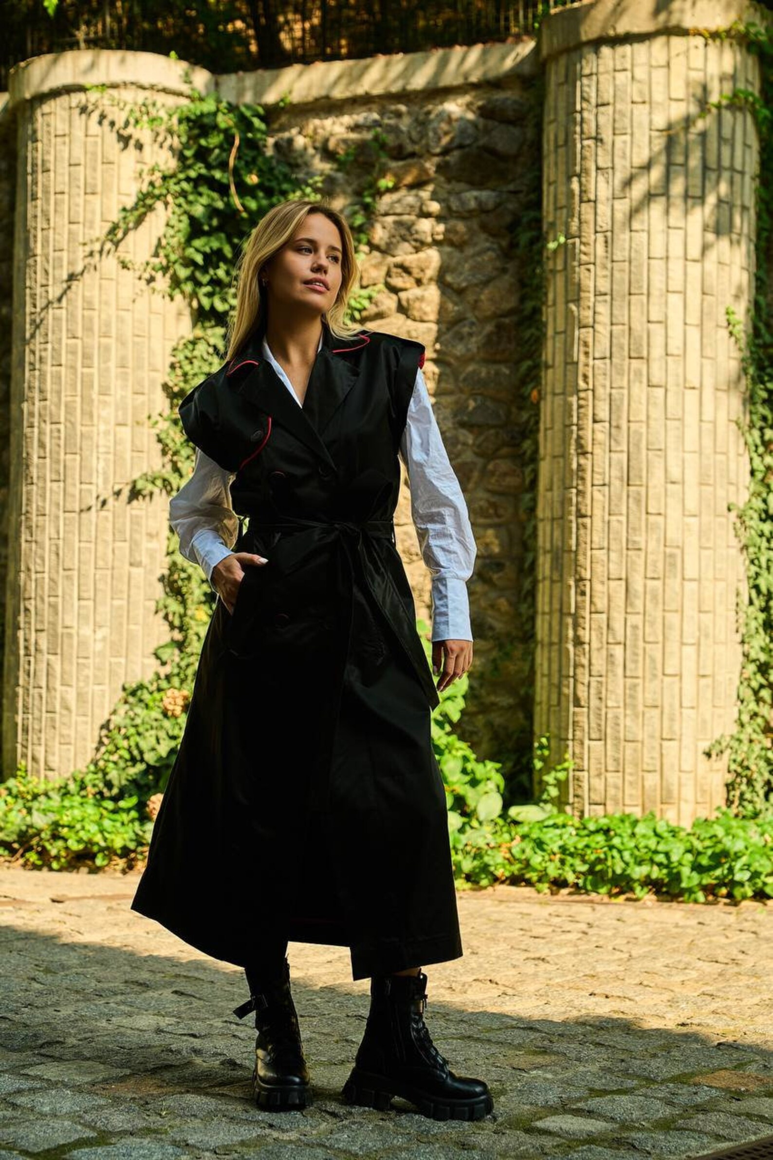 Women's Trench Coat Black, Transformer Trench With Embroidery "motanka ...