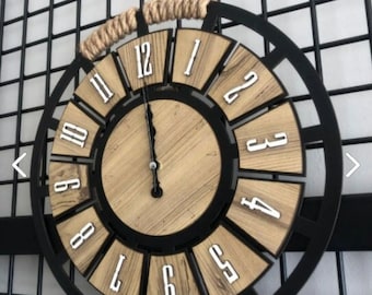 Rustic Wooden Wall Clock Handcrafted With 8mm Jute Rope & Silent ...