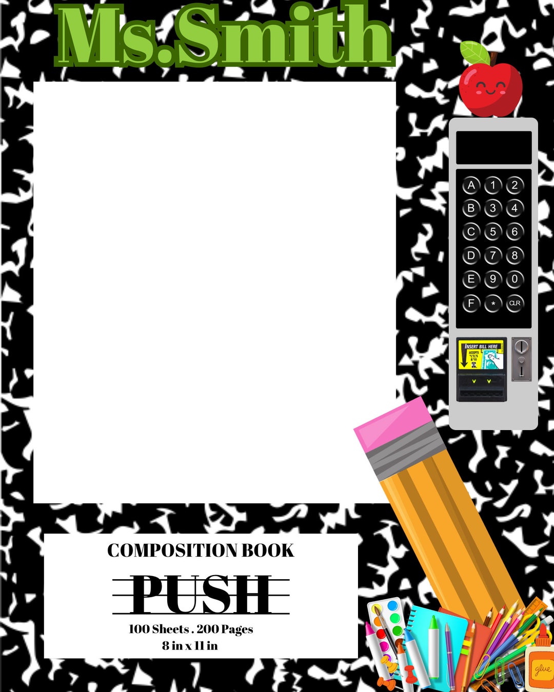 Teacher Composition Notebook Front Cover Vending Machine Template 16x20 ...