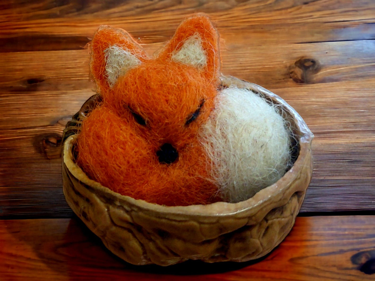 Fox Handmade Needle Felted in a Wallnut Shell, Sleeping Fox, Tiny ...