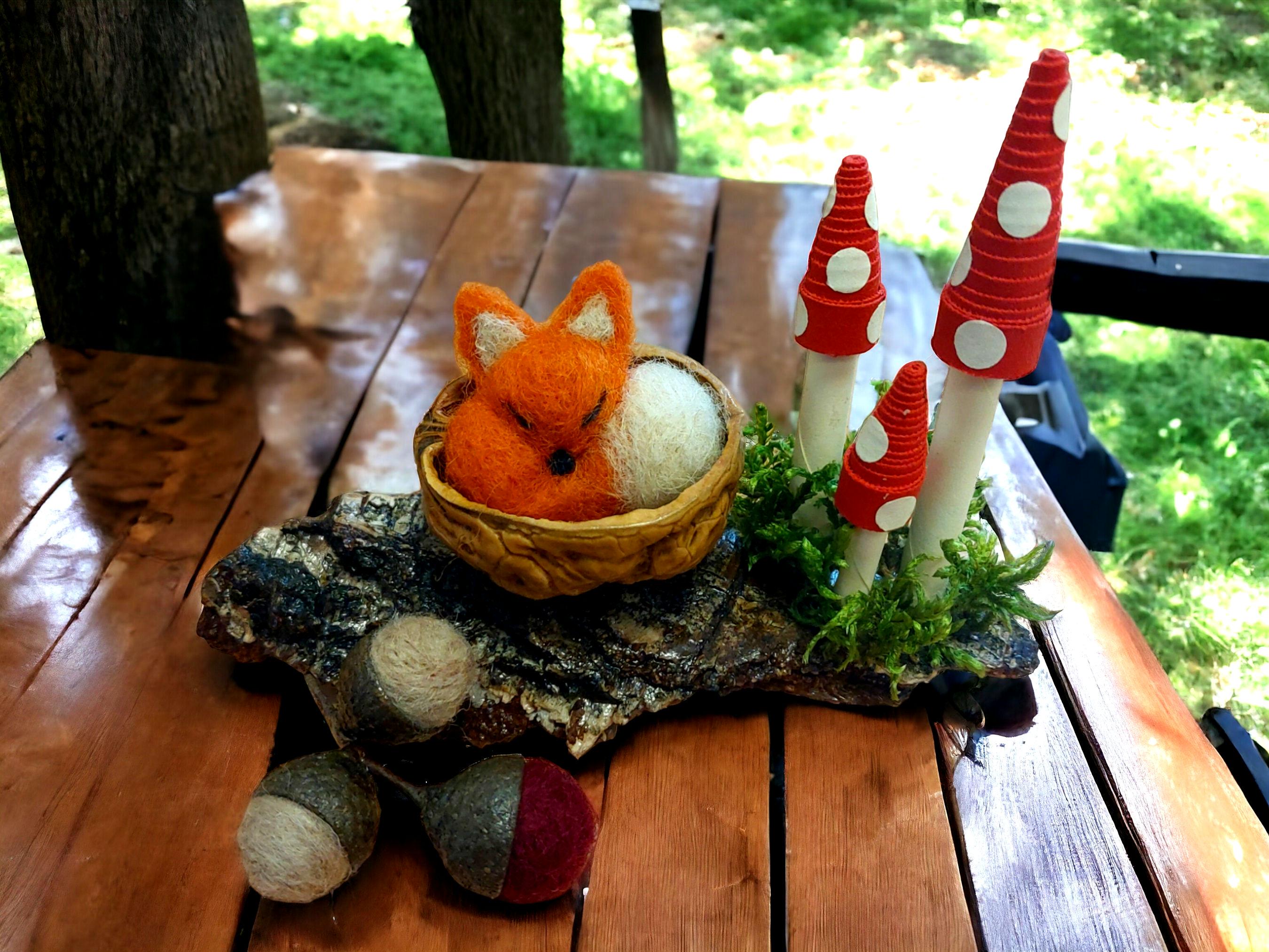 Fox Handmade Needle Felted in a Wallnut Shell, Sleeping Fox, Tiny ...