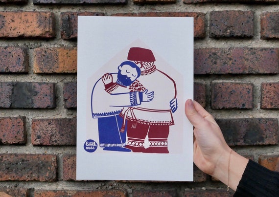 Draw A4 the Hug two Men | Etsy