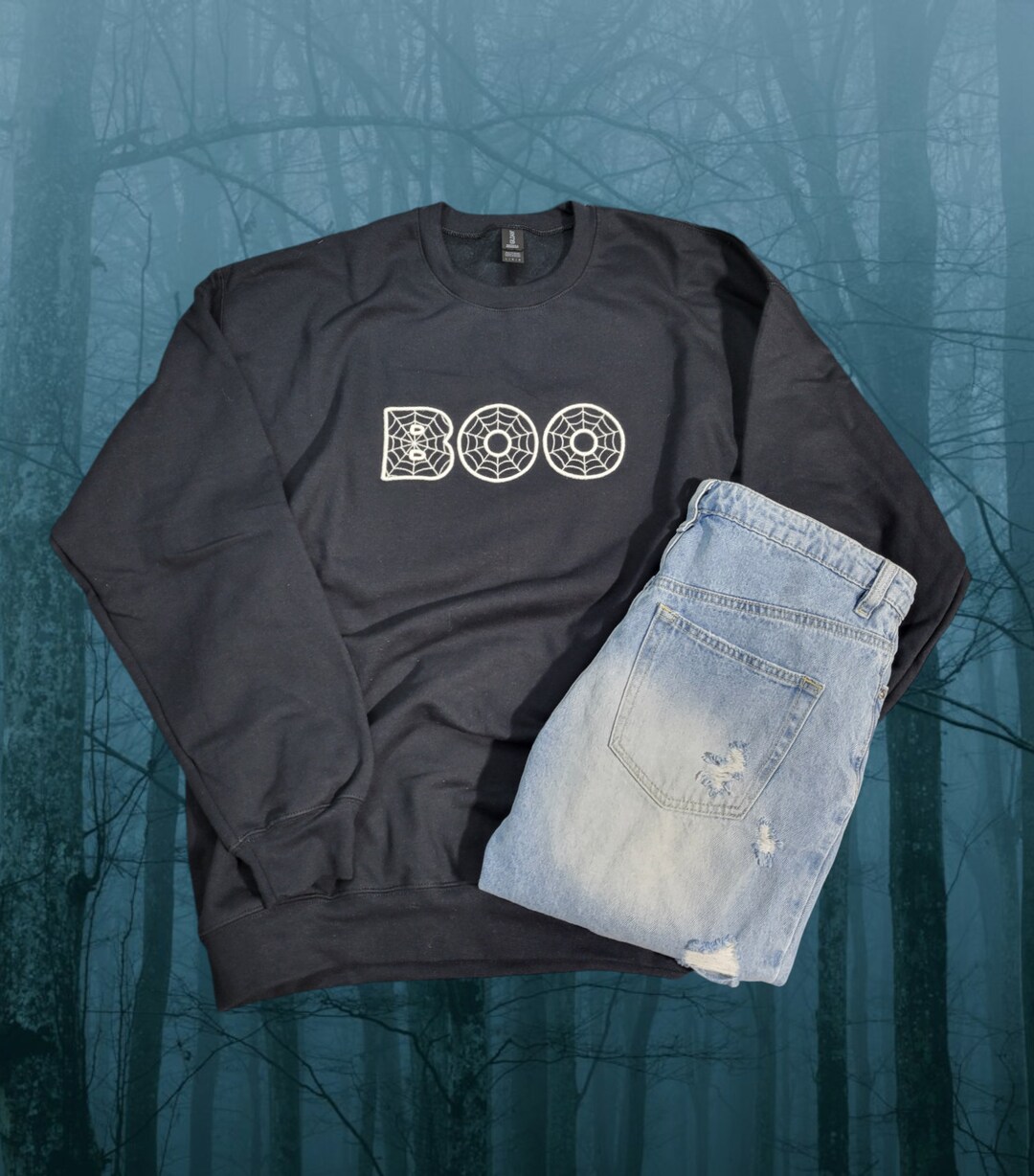 BOO 3D Puff Glow in the Dark Embroidered Gildan Sweatshirt - Etsy