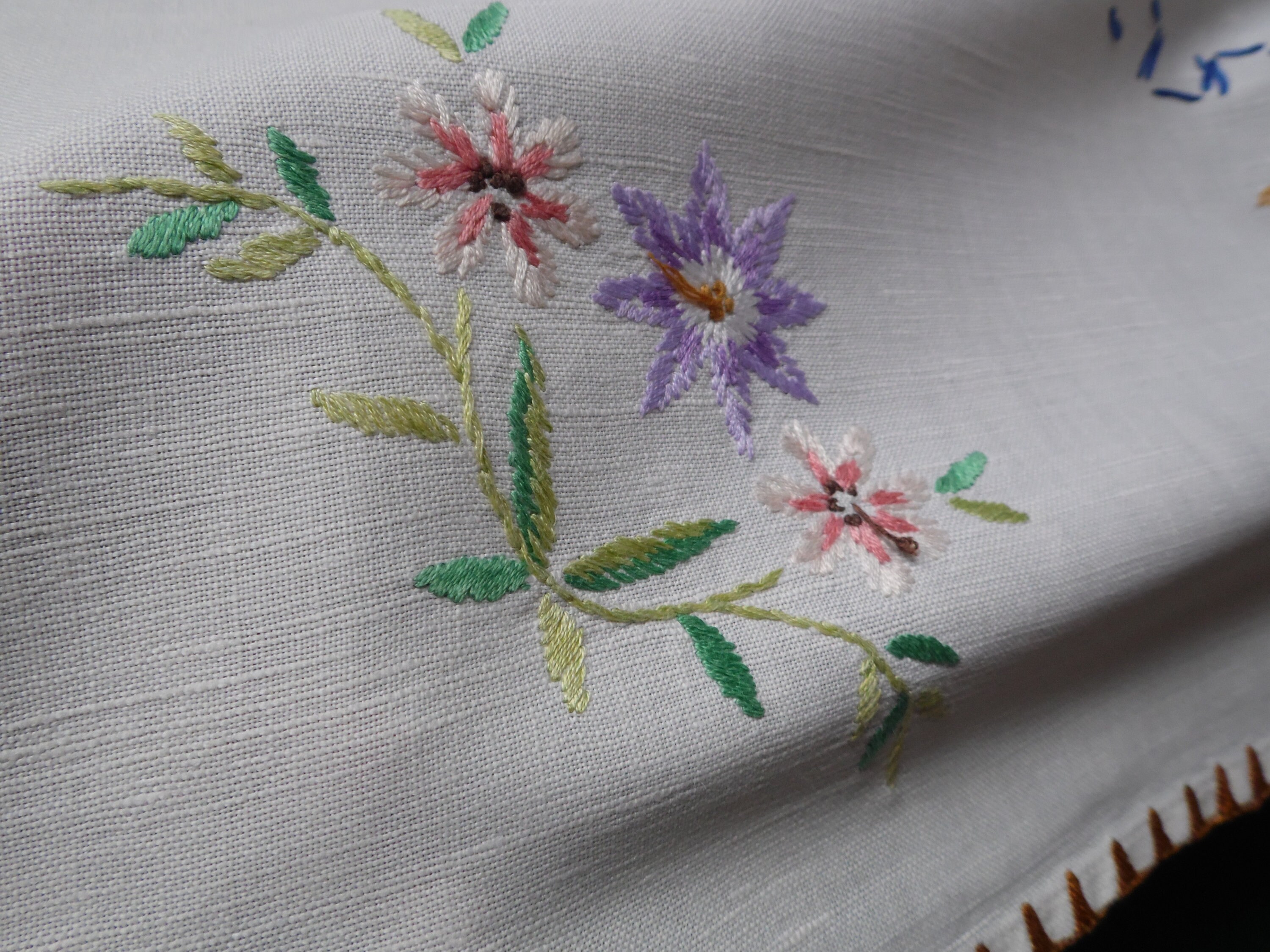 Vintage Square Tablecloth With Hand Embroidery, Floral Embroidery ...