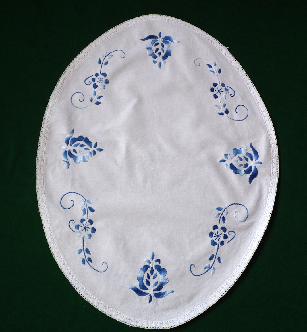 Vintage Oval Table Topper With Hand Embroidery, Vintage Table Topper ...