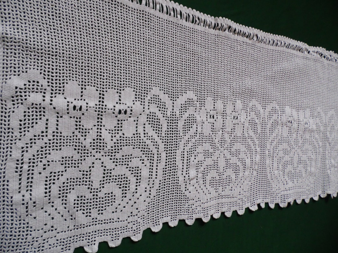 Vintage Crochet Curtain, Crochet Valance, Lace Curtain, Window Lace ...