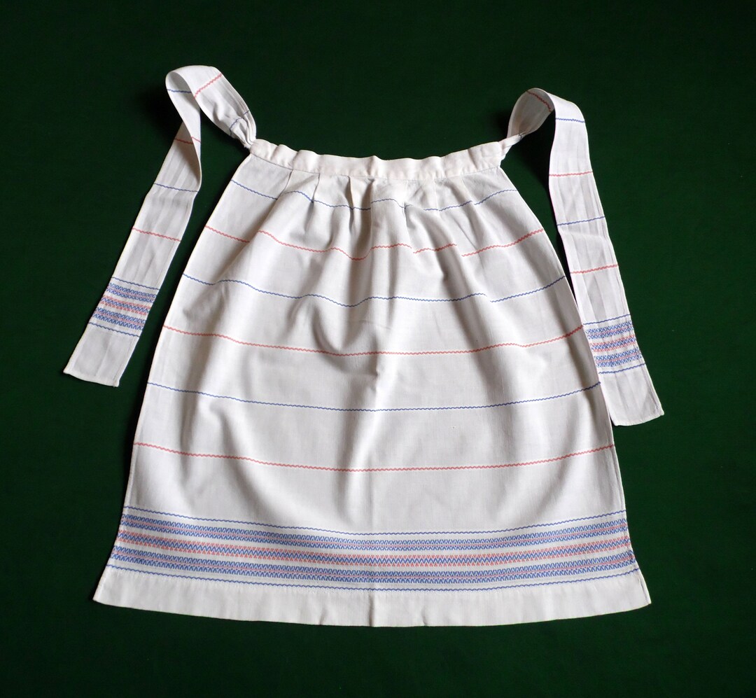 Vintage Cotton Apron, Half Pinny With Tie Back, Old Apron, Folk Kitchen ...