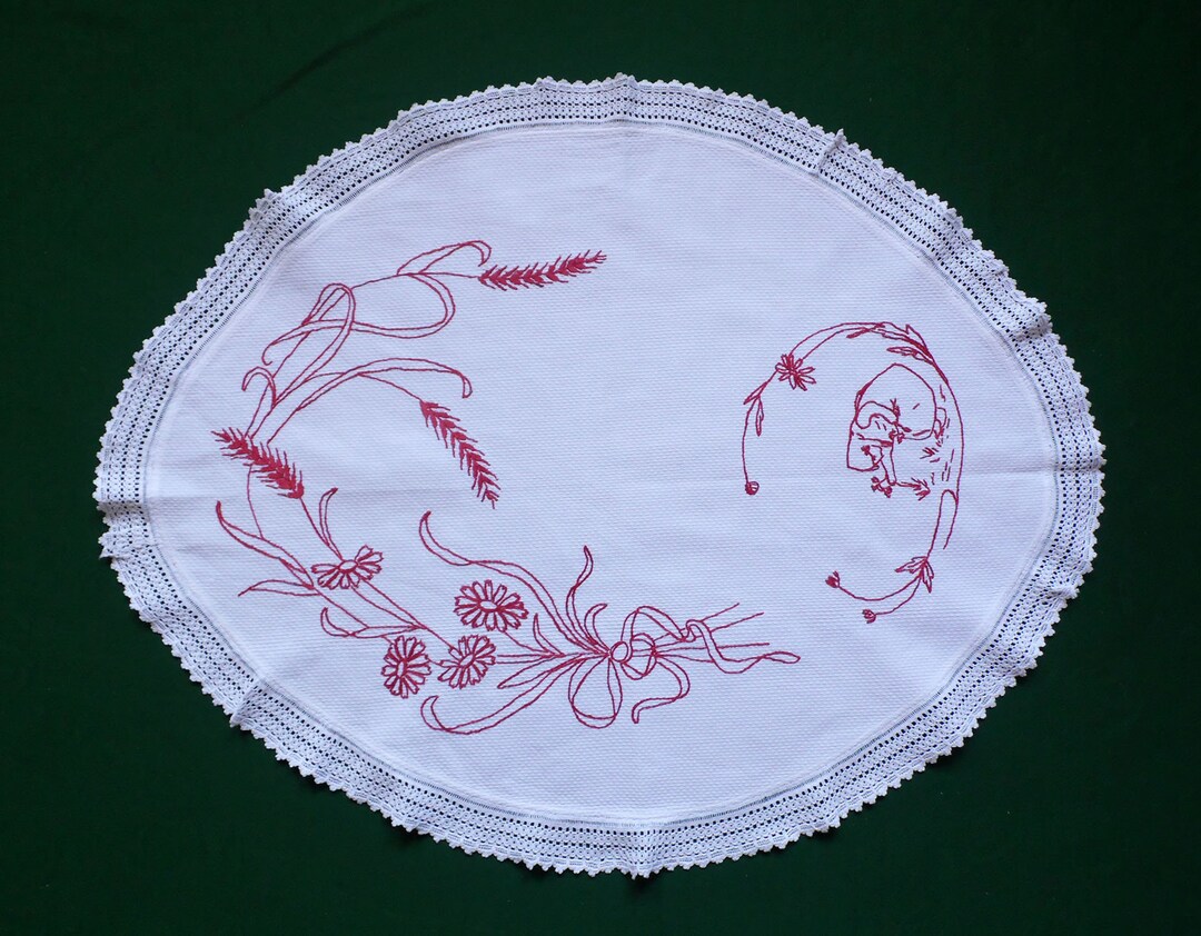 Vintage Table Runner With Hand Embroidery, Vintage Table Topper With ...