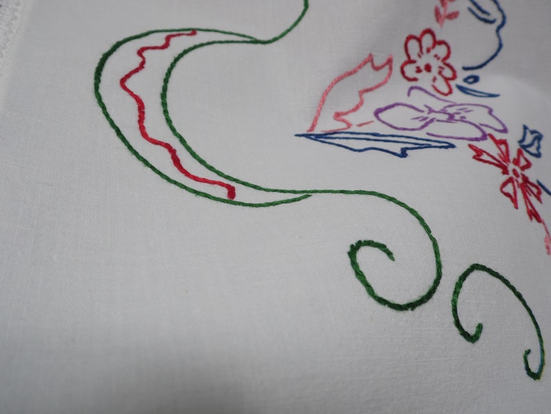 Vintage Cotton Table Runner With Hand Embroidery, Embroidered Table ...