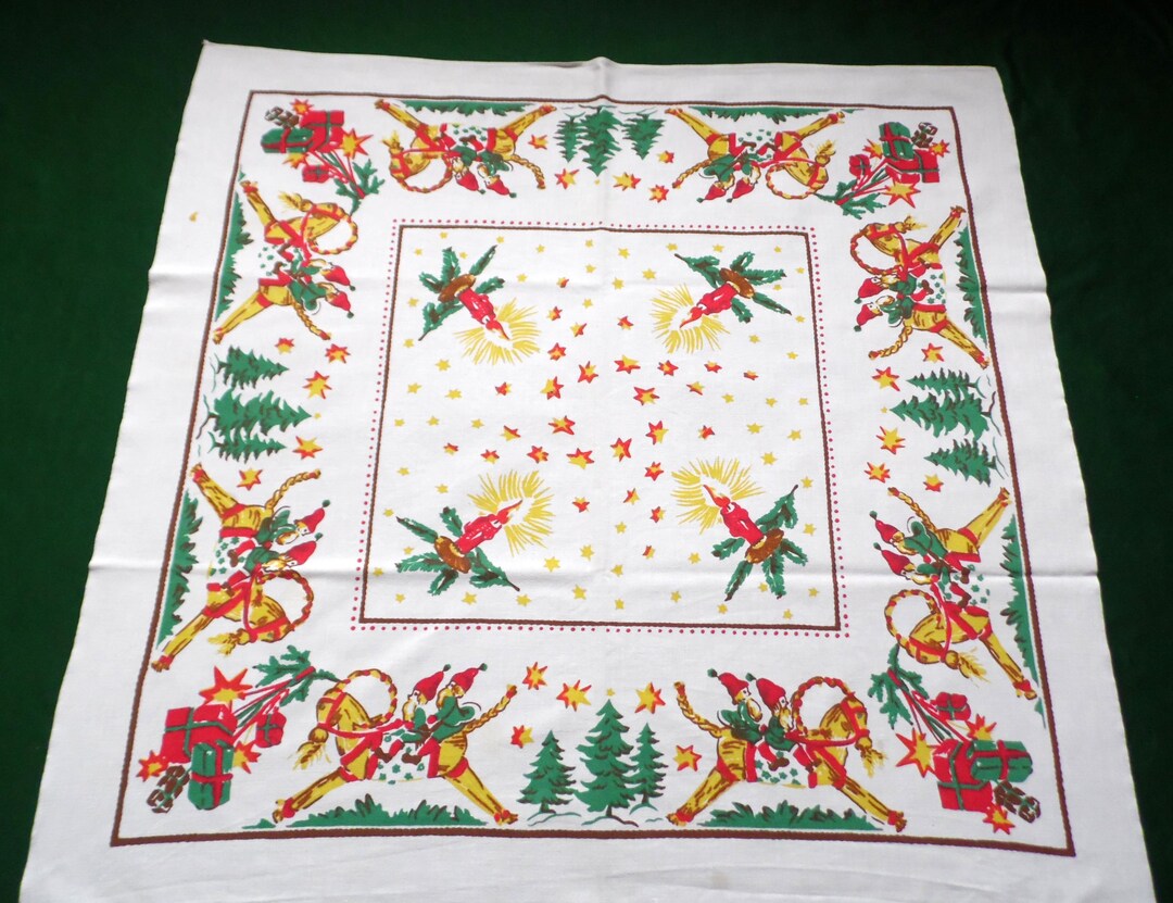 Vintage Swedish Yule Goat Tablecloth - Square Cotton Christmas Table ...