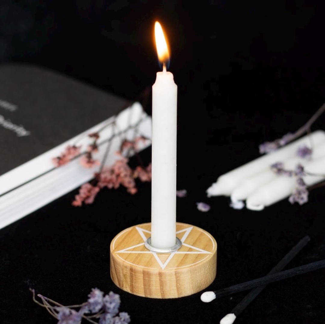 Pentagram Wooden Spell Candle Holder: Witchcore Altar Decor - Etsy