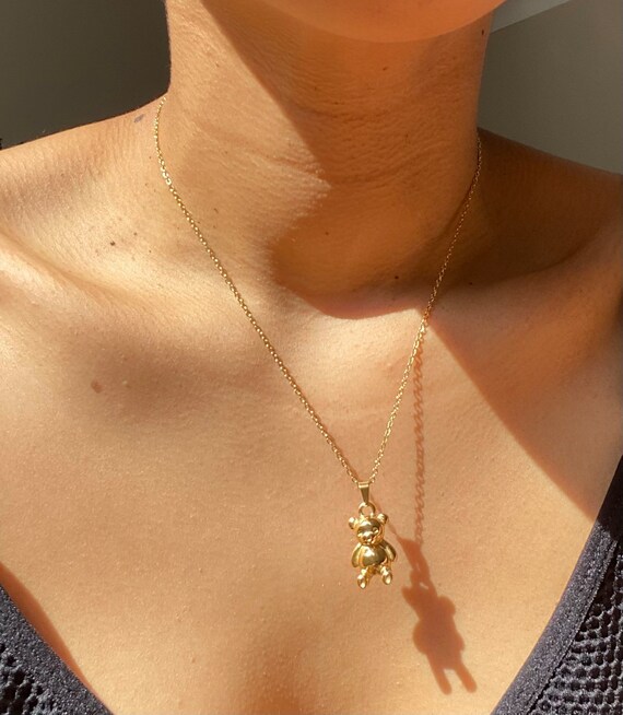 18k Gold Plated Teddy Bear Pendant Necklace Gold Teddy Bear - Etsy