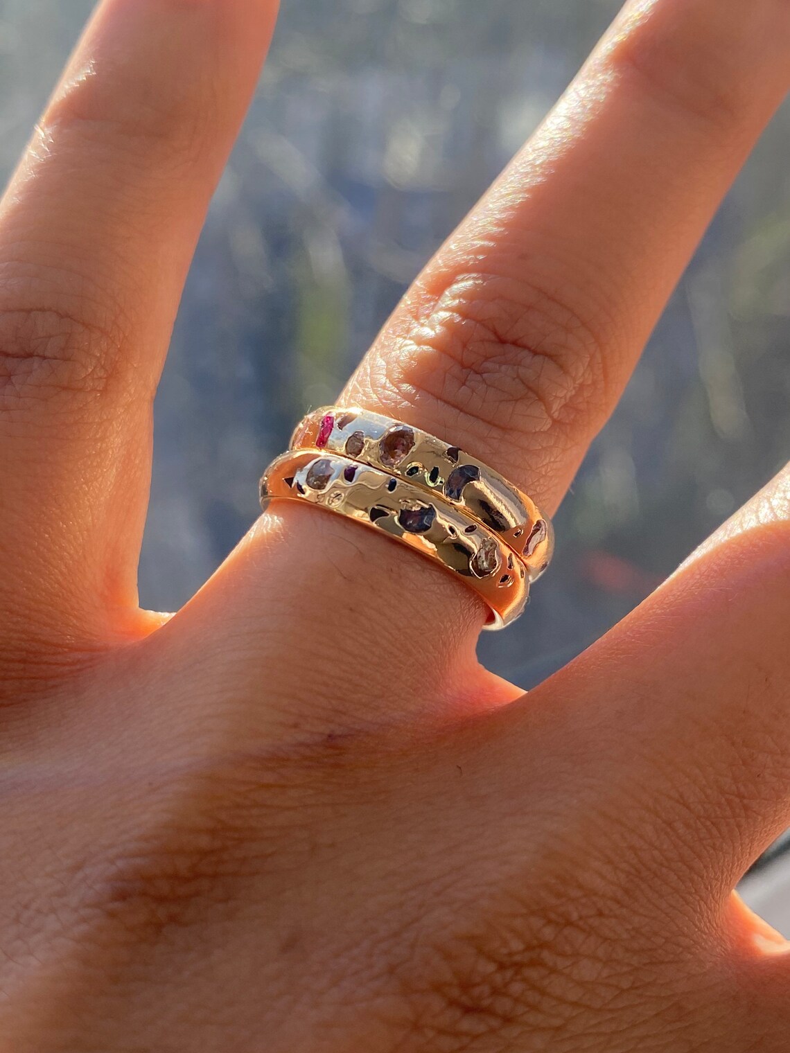 18k Gold Plated Confetti Brass Ring Inlaid With Multi-colored - Etsy