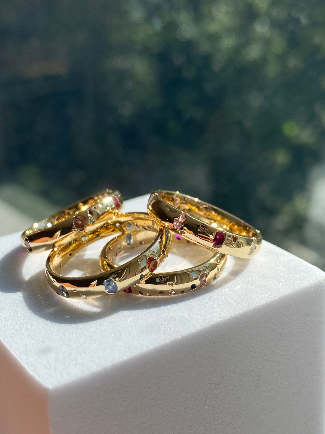 18k Gold Plated Confetti Brass Ring Inlaid With Multi-colored - Etsy