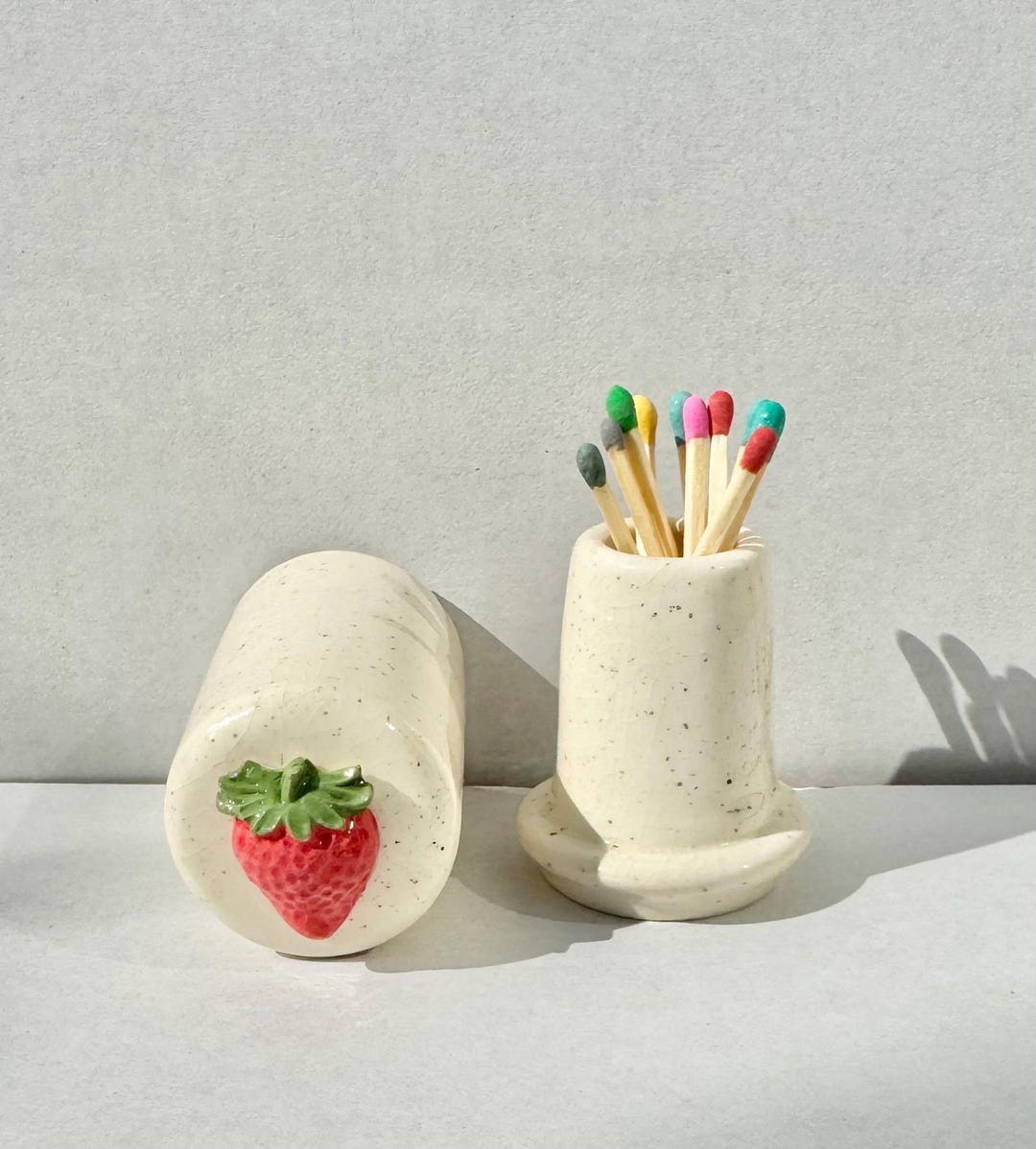 Ceramic Matchstick Holder, Handmade, Colorful Matches, Strawberry, Salt ...