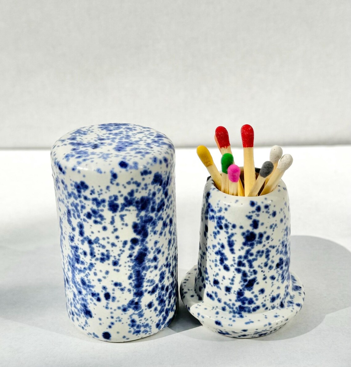 Ceramic Matchstick Holder, Handmade, Colorful Matches, Speckled Blue ...