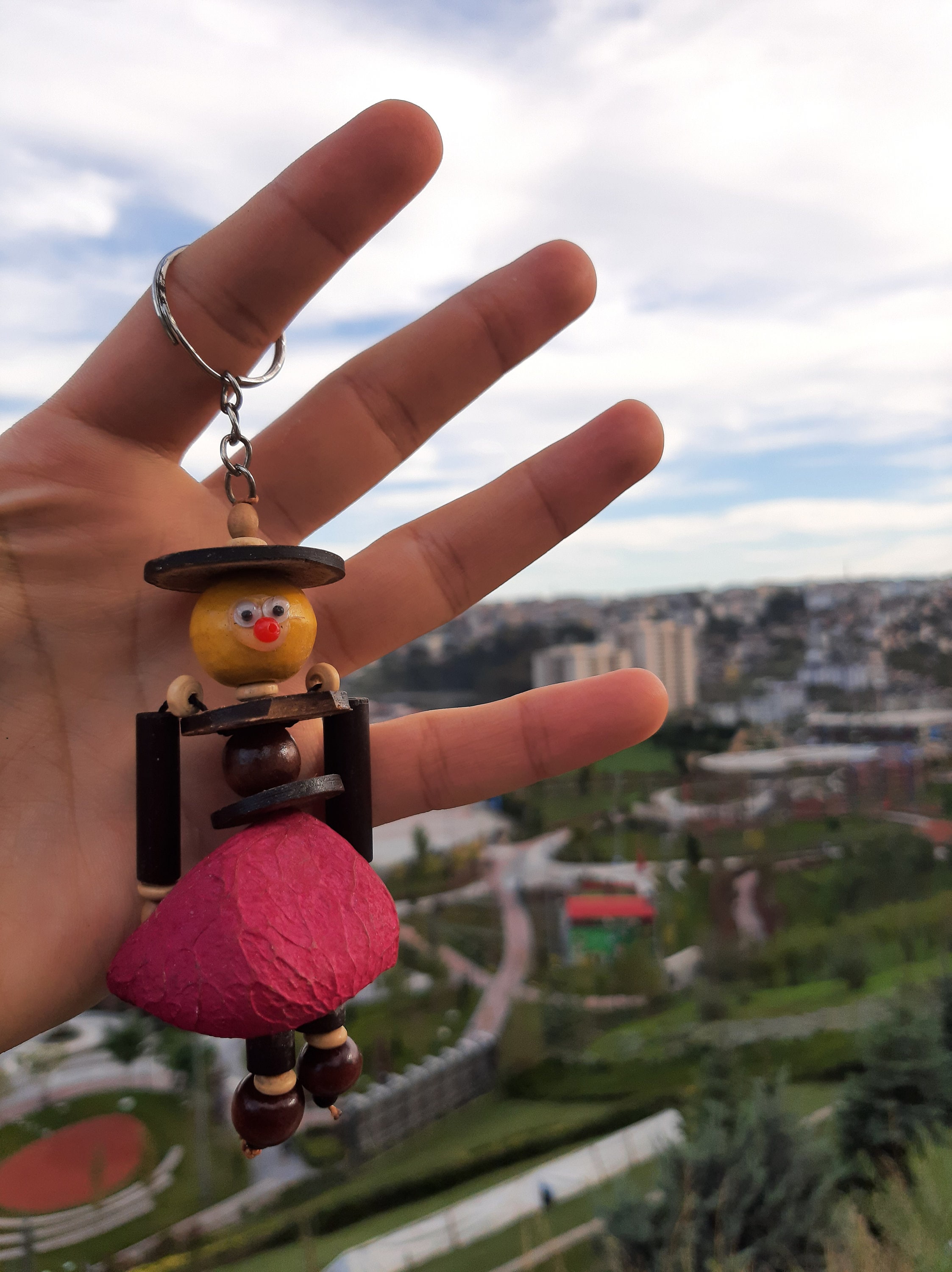 Handmade Wooden and Almond Shell Human Figure Keychain Natural and ...