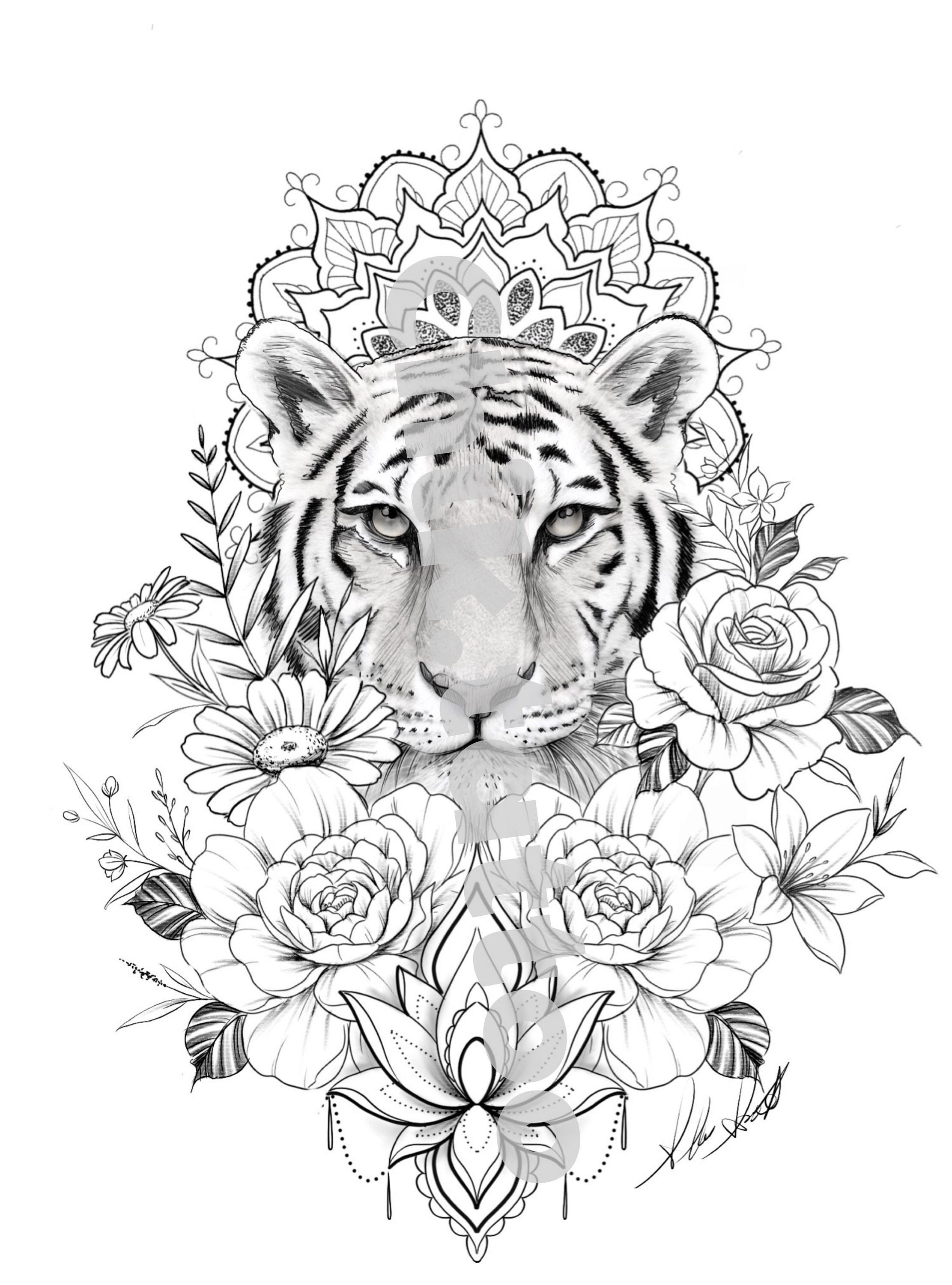 Tiger Outline Tattoo
