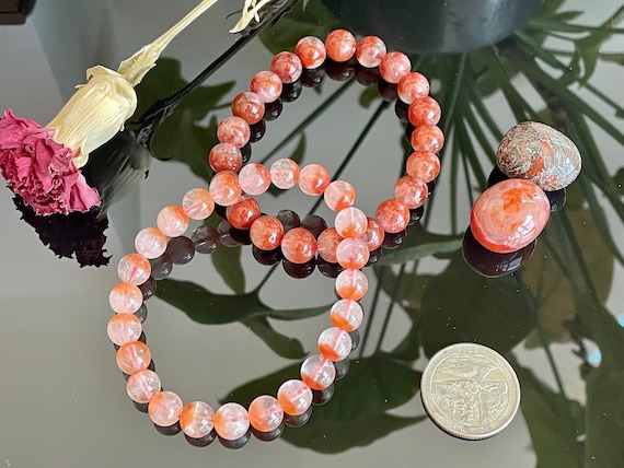 Stunning natural Red Rabbit Hair Quartz Beaded Bracelet - Etsy