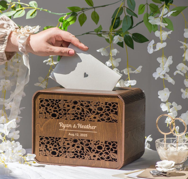 Personalized Wedding Card Box, Custom Wooden Drop Box With Slot for ...