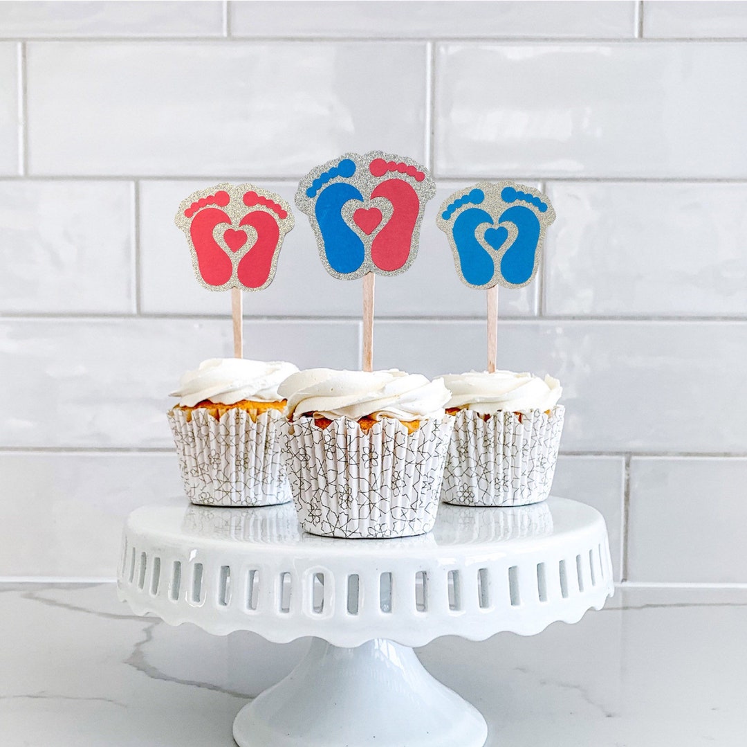 Baby Shower Cupcake Toppers. Cute Mini Little Baby Feet for Gender ...