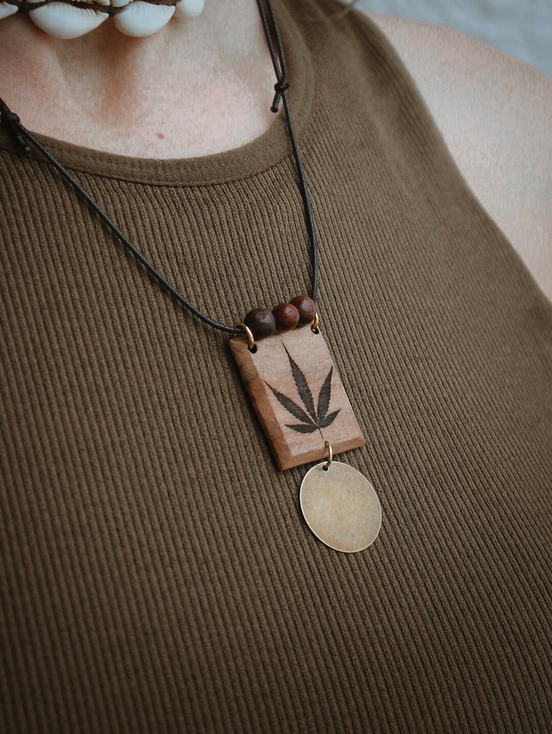 Necklace Pressed Hemp Leaf With Bronze Plates - Etsy