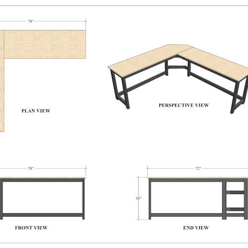 Large L-shaped Office Desk Plans - Etsy