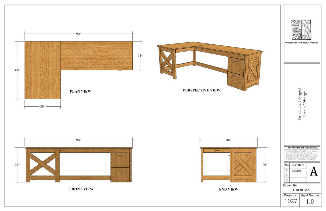 Farmhouse L-shaped Desk Storage Plans - Etsy