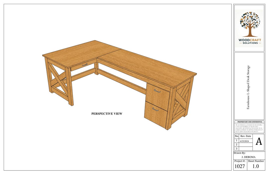 Farmhouse L-shaped Desk Storage Plans - Etsy