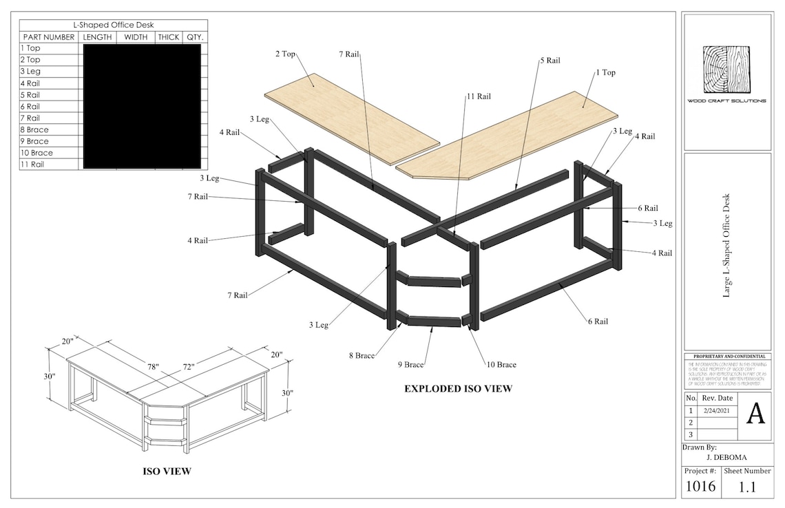 Large L-shaped Office Desk Plans - Etsy