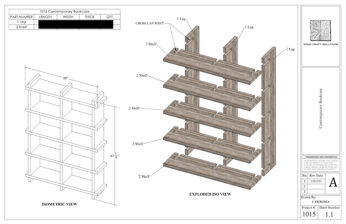Modern Bookcase Plans - Etsy