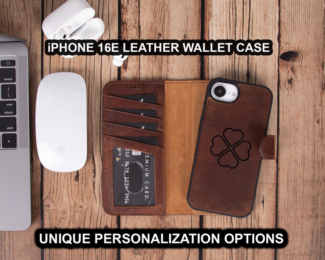 IPhone 17E / 16E Leather Wallet Case: Full Grain, Magnetic 2-in-1 - Etsy