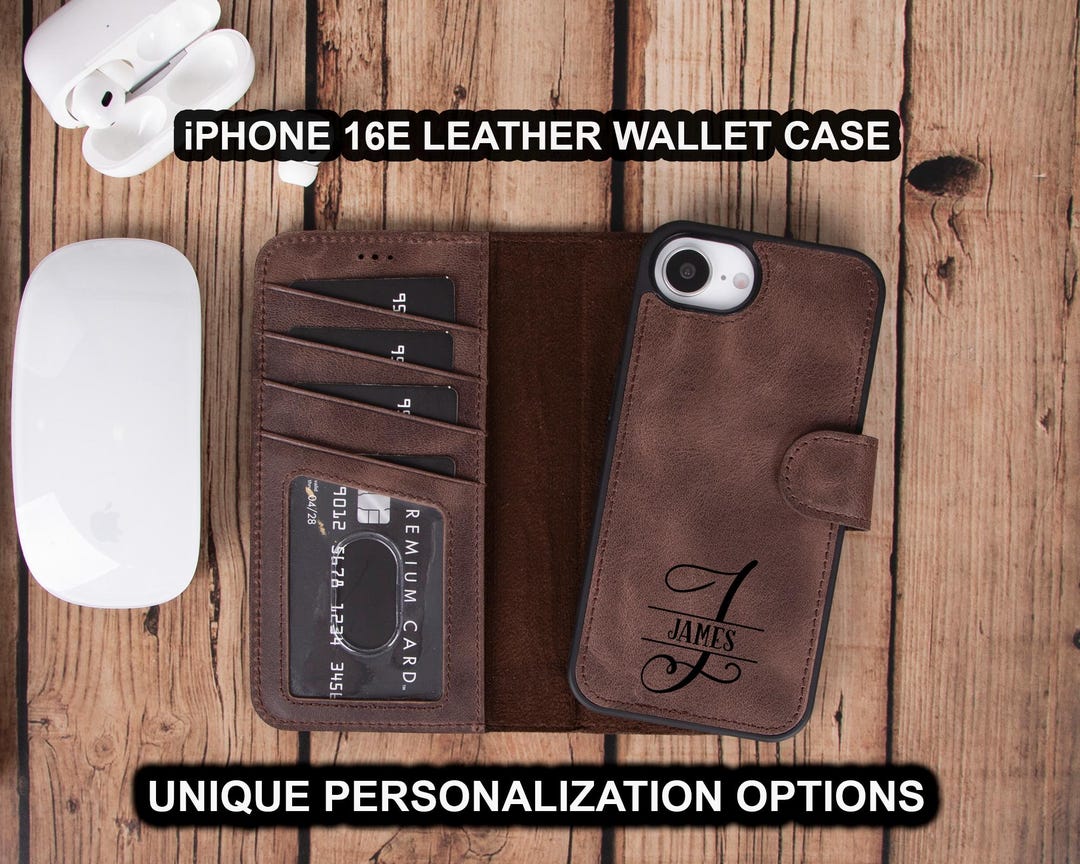 IPhone 17E / 16E Full Grain Leather Wallet Case: Magnetic 2-in-1 Design ...