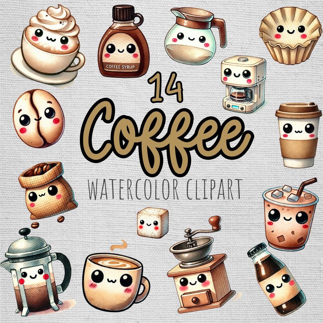 Coffee Tea Clipart, Watercolor Clipart, Bundle, Sublimation, Png ...