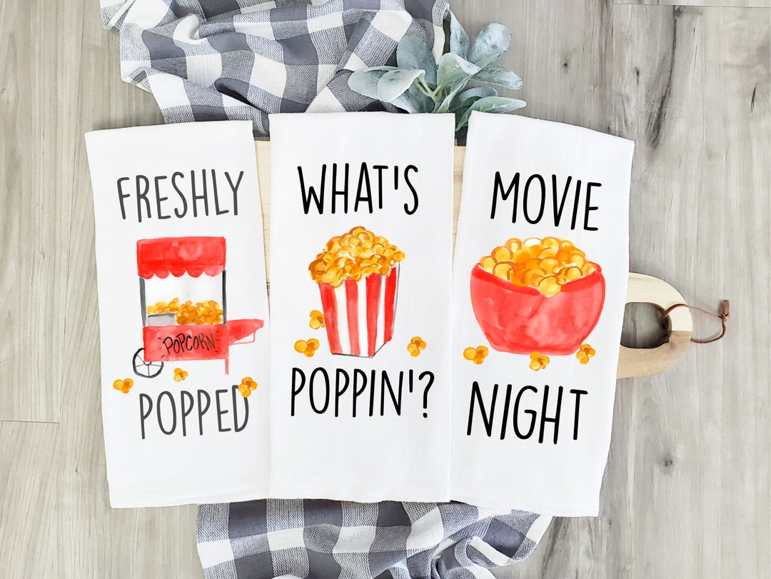 Popcorn Tea Towel, Popcorn Gift, Movie Night Gift, Movie Room Decor ...