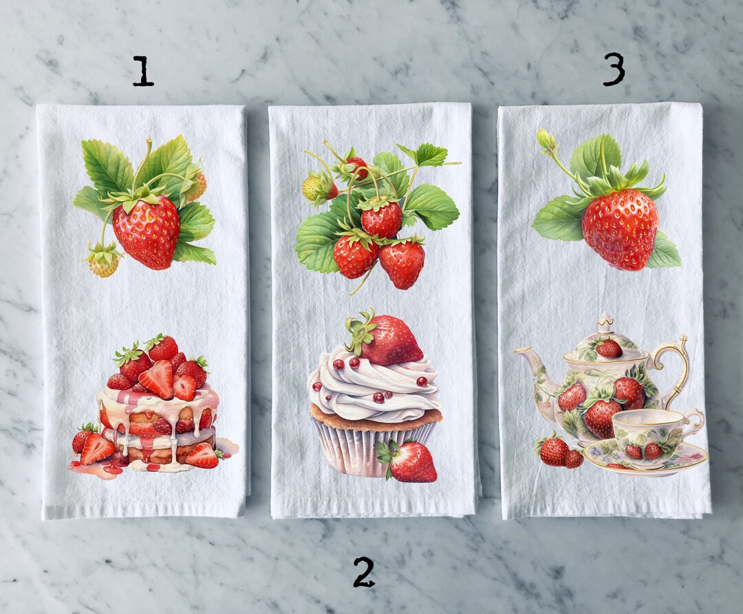 Strawberry Tea Towel, Kitchen Towel, Housewarming Gift, Strawberry ...