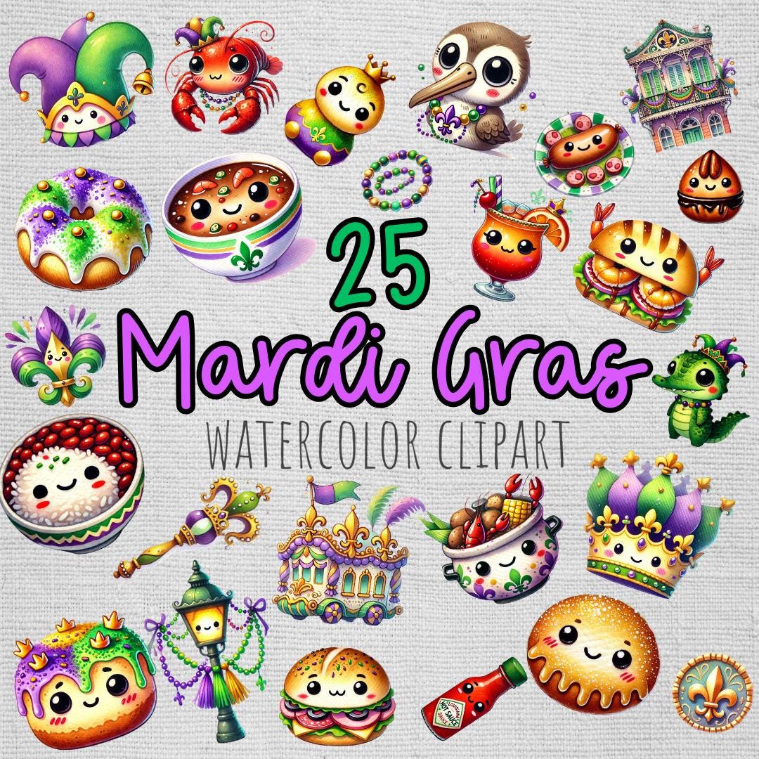 New Orleans, Mardi Gras, Cajun, Crawfish, Clipart, Watercolor Clipart ...