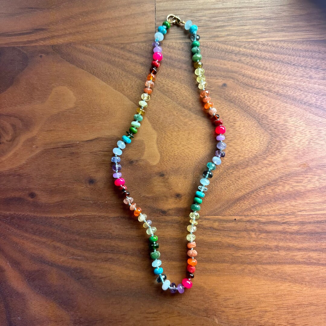 The Happiest Rainbow Beaded Rainbow Gemstone Necklace - Etsy