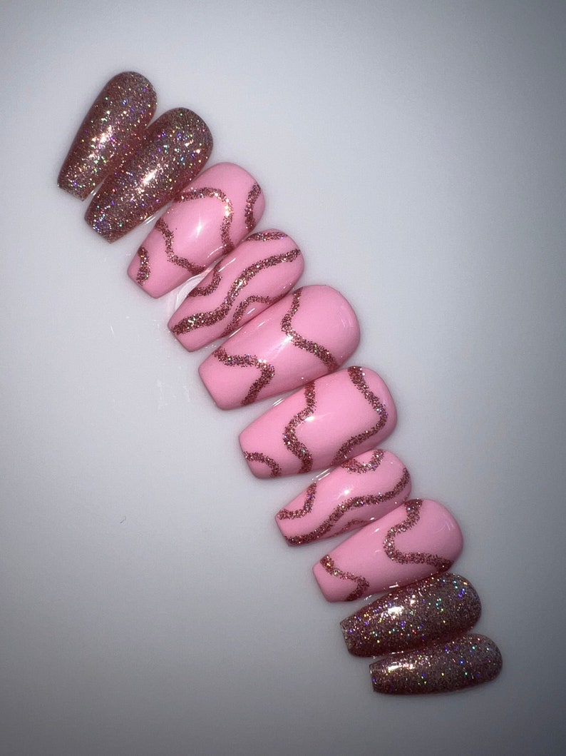 Rose Gold Holorgraphic Glitter and Pink Abstract Squiggly Line - Etsy