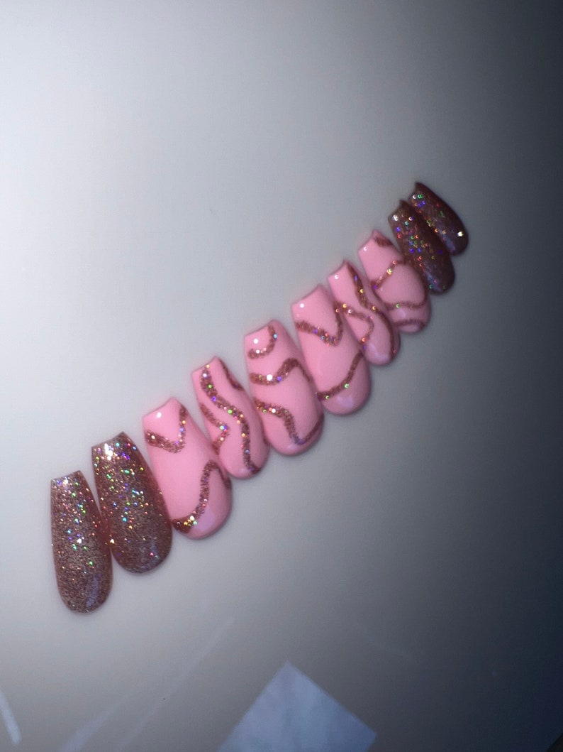 Rose Gold Holorgraphic Glitter and Pink Abstract Squiggly Line - Etsy