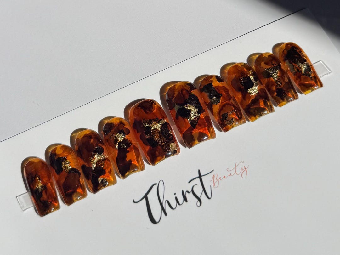 Tortoise Shell (tortie) Ink Press on Nails in Medium Square 2025 ...