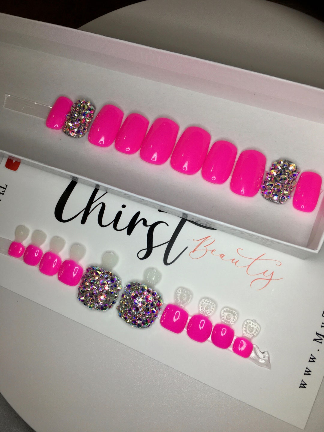Barbie Pink Bling Short Square, Mani/pedi Set, Reusable Fake Press on ...
