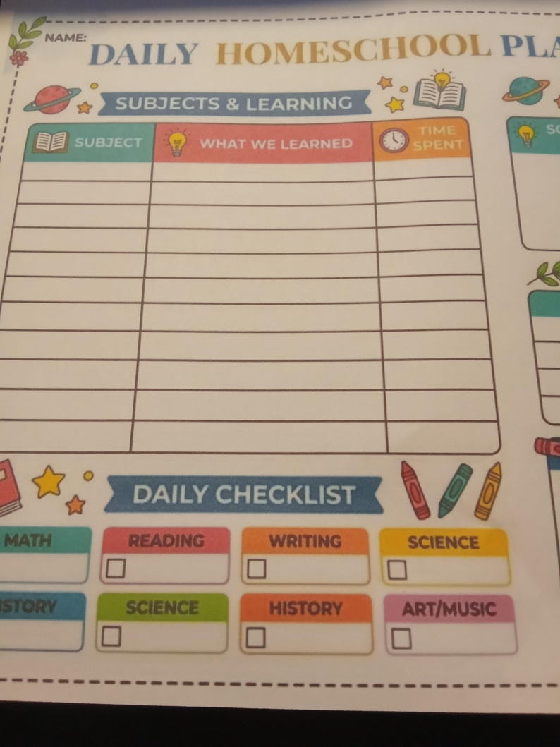 Homeschool Daily Tracker Printable, Home Education Planner, Kids Daily ...