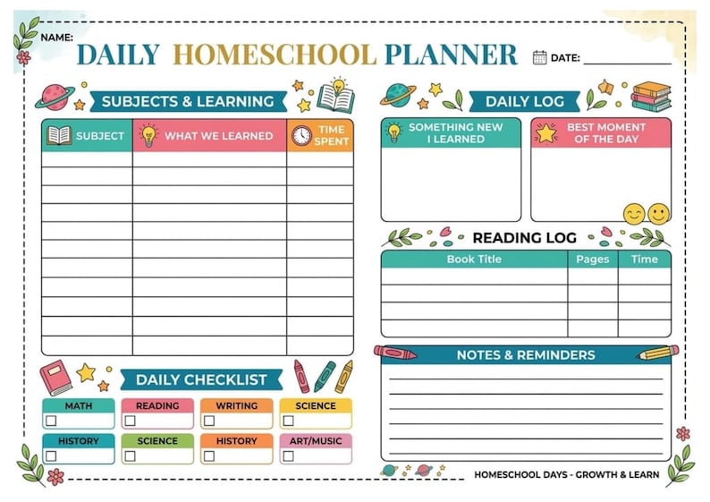 Homeschool Daily Tracker Printable, Kids Schedule, Student Log (digital ...
