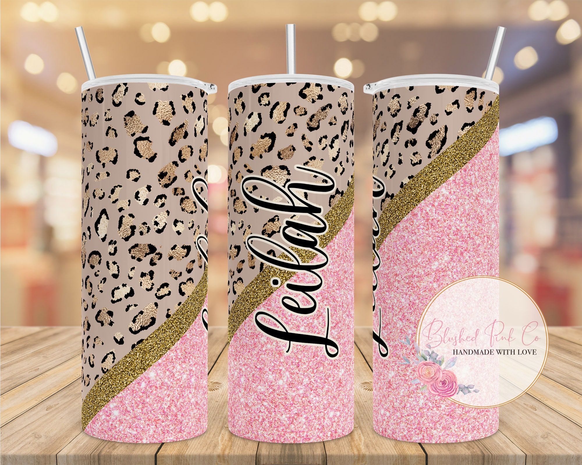 Pink Gold Leopard Cheetah Custom Personalized Skinny Tumbler | Etsy