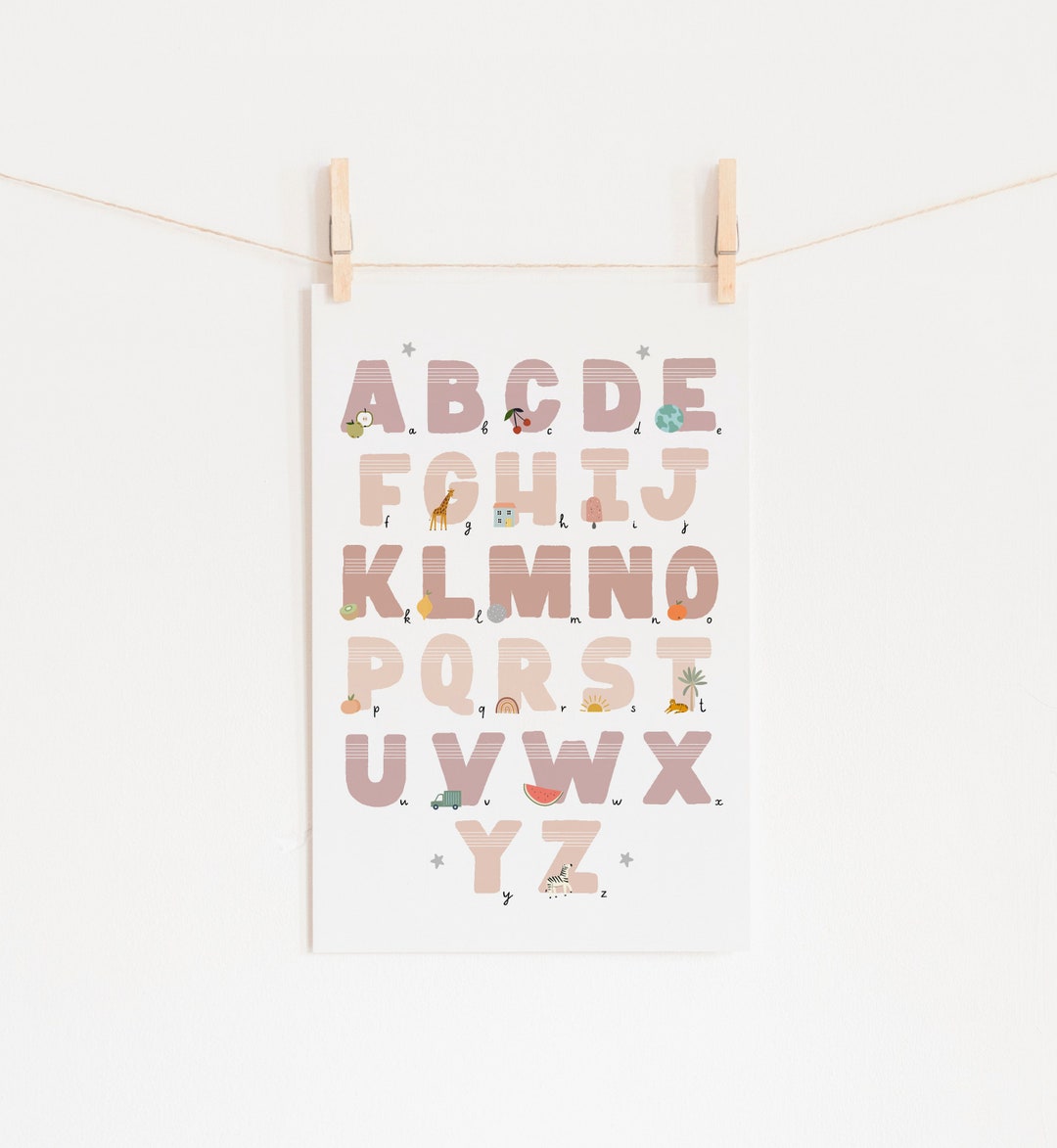 Blush Pink Nursery Alphabet Print Alphabet Poster, Nursery Decor, Kids ...