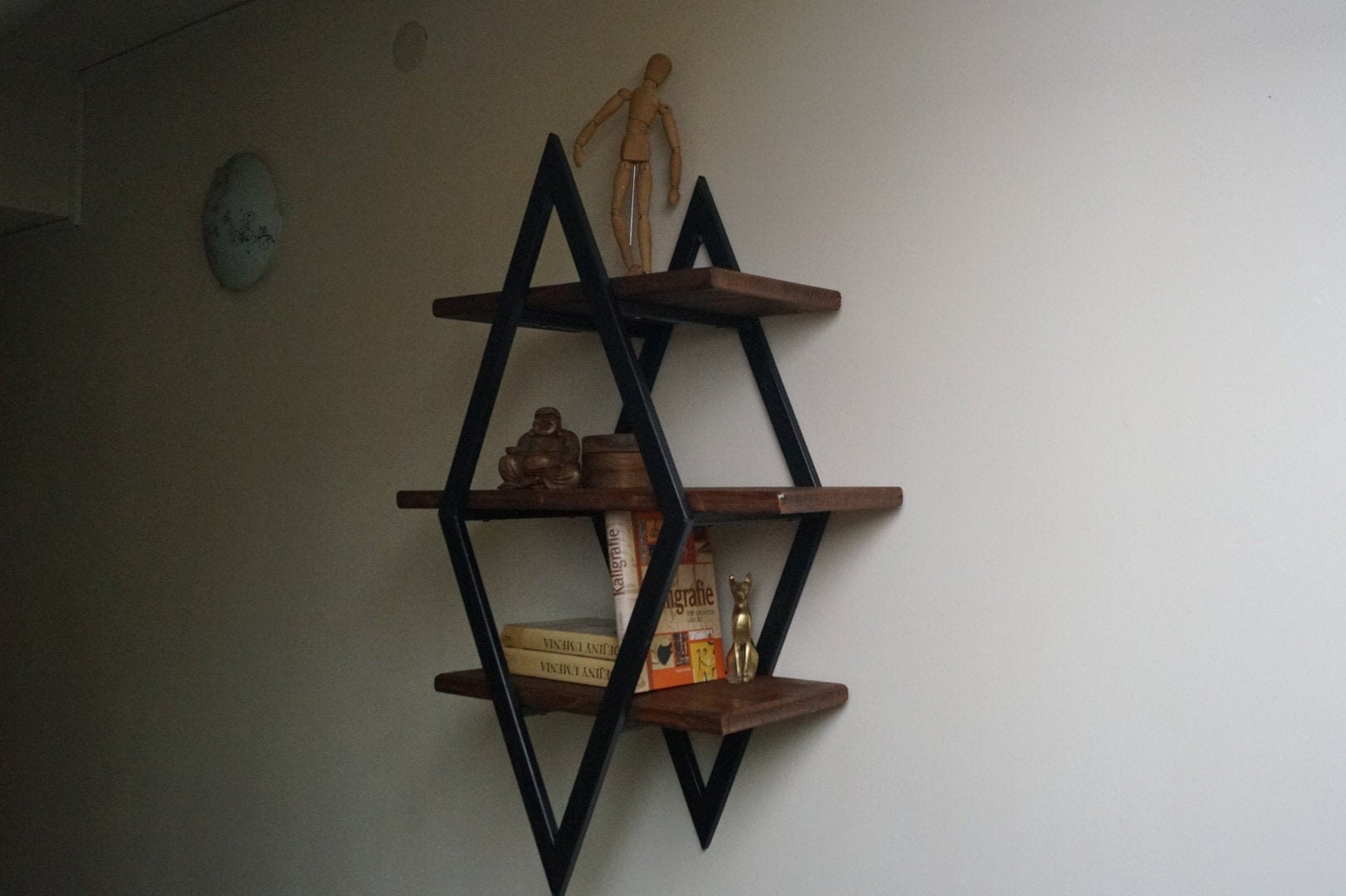 Rhombus Shelf Wood Spruce Iron Metal Storage Library Bookshelf Rack ...